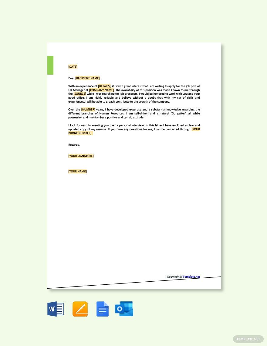 Job Application Letter To HR Manager In Google Docs Pages Word Job Application Letter To HR Manager In Google Docs Pages Word