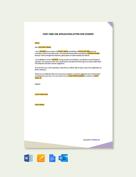 Part Time Job Application Letter For Student Template Google Docs Word Template