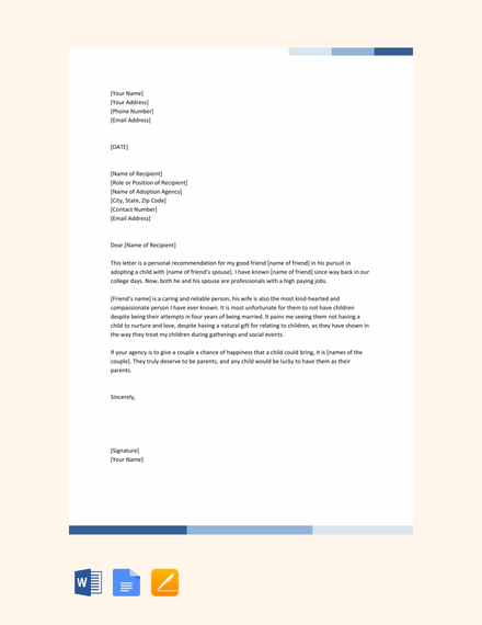 FREE Adoption Reference Letter For Friend Template Word Google Docs 