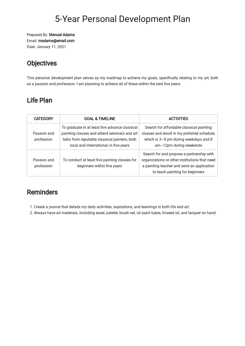 5 Year Personal Development Plan Template Google Docs Word Apple Pages PDF Template