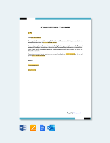 FREE Heartfelt Goodbye Letter To Coworkers Template - Word | Google ...