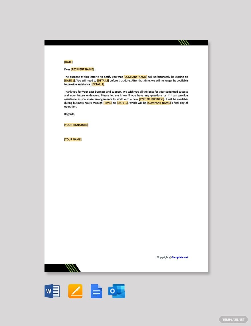 Letter For Closing A Business Template Google Docs Word Template