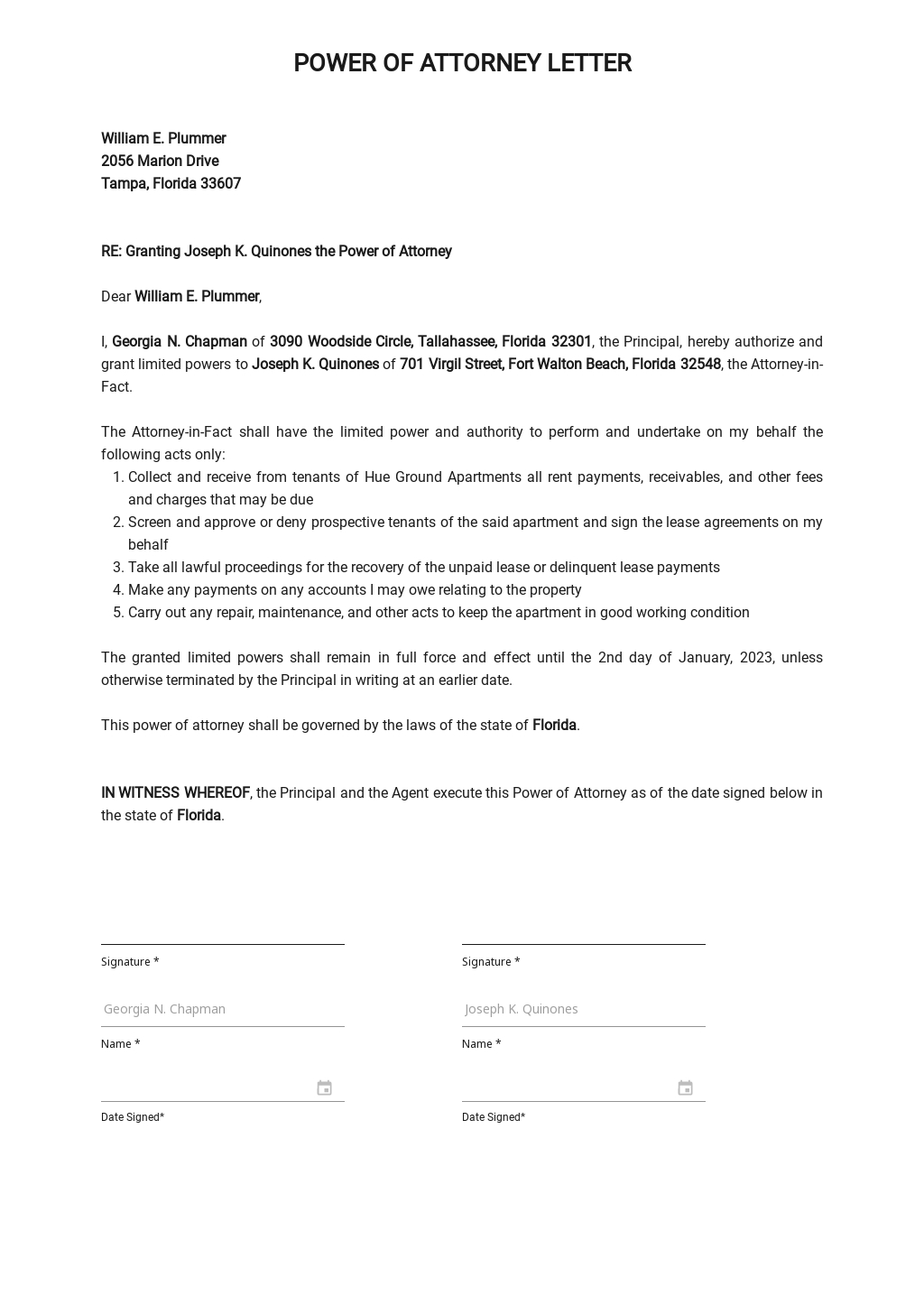 Free Power Of Attorney Authorization Letter Template Google Docs