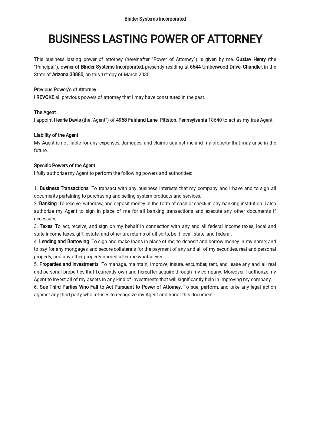 Free Business Lasting Power Of Attorney Template Google Docs Word