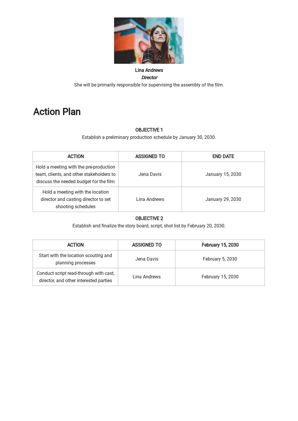 Pre Production Plan Template - Word | Google Docs