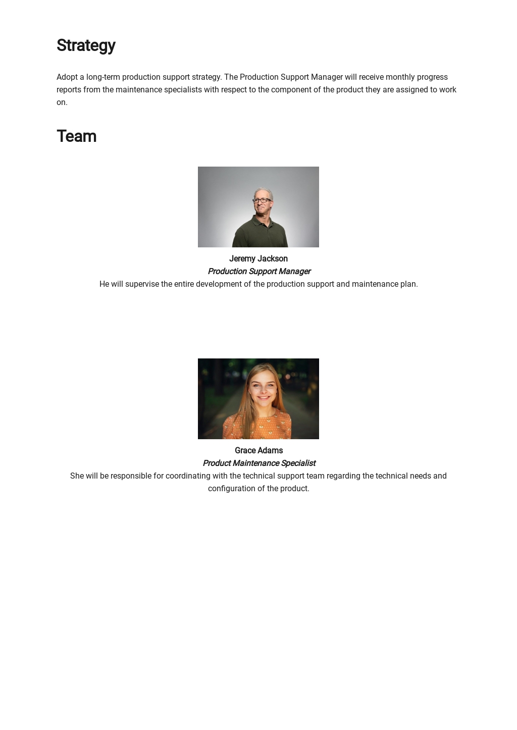 Production Support Plan Template - Word | Google Docs