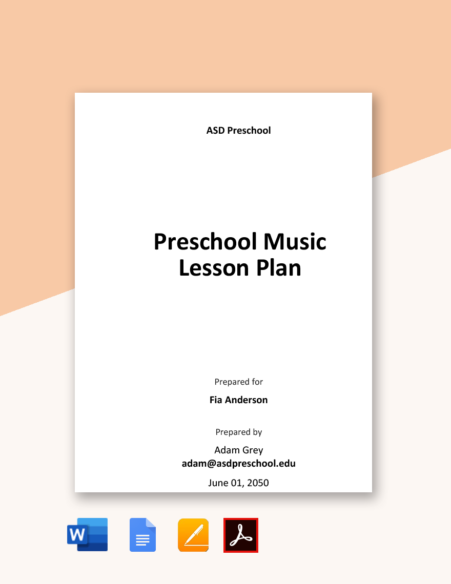 Preschool Music Lesson Plan Template Google Docs Word Apple Pages 