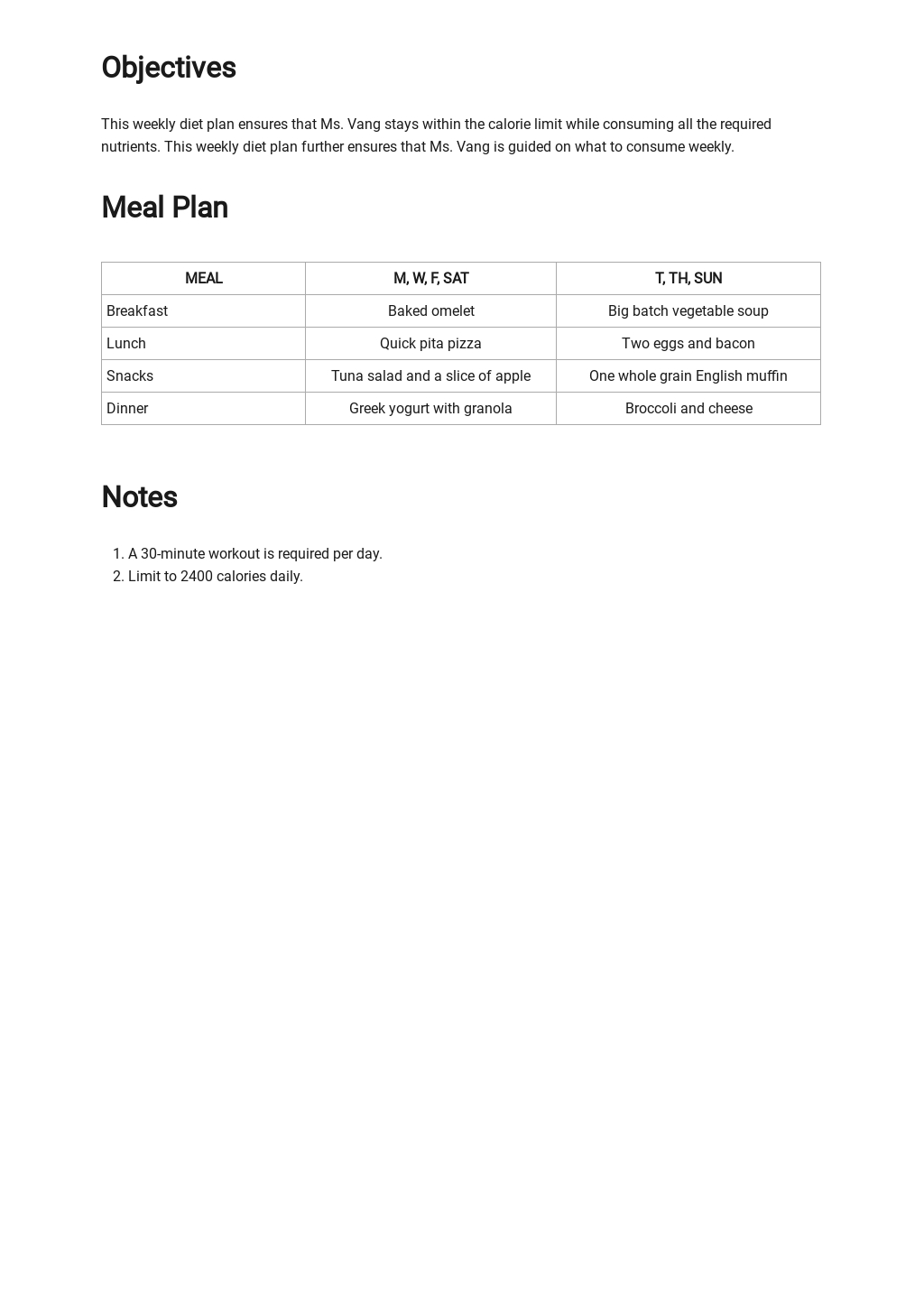 Free Weekly Diet Plan Template - Google Docs, Word, Apple Pages, PDF ...