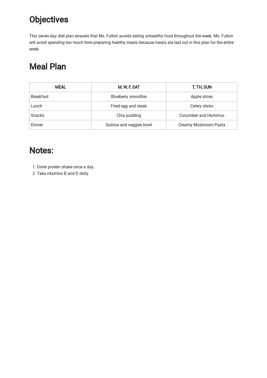 7-Day Diet Plan Template in Google Docs, Word, Apple Pages, PDF ...