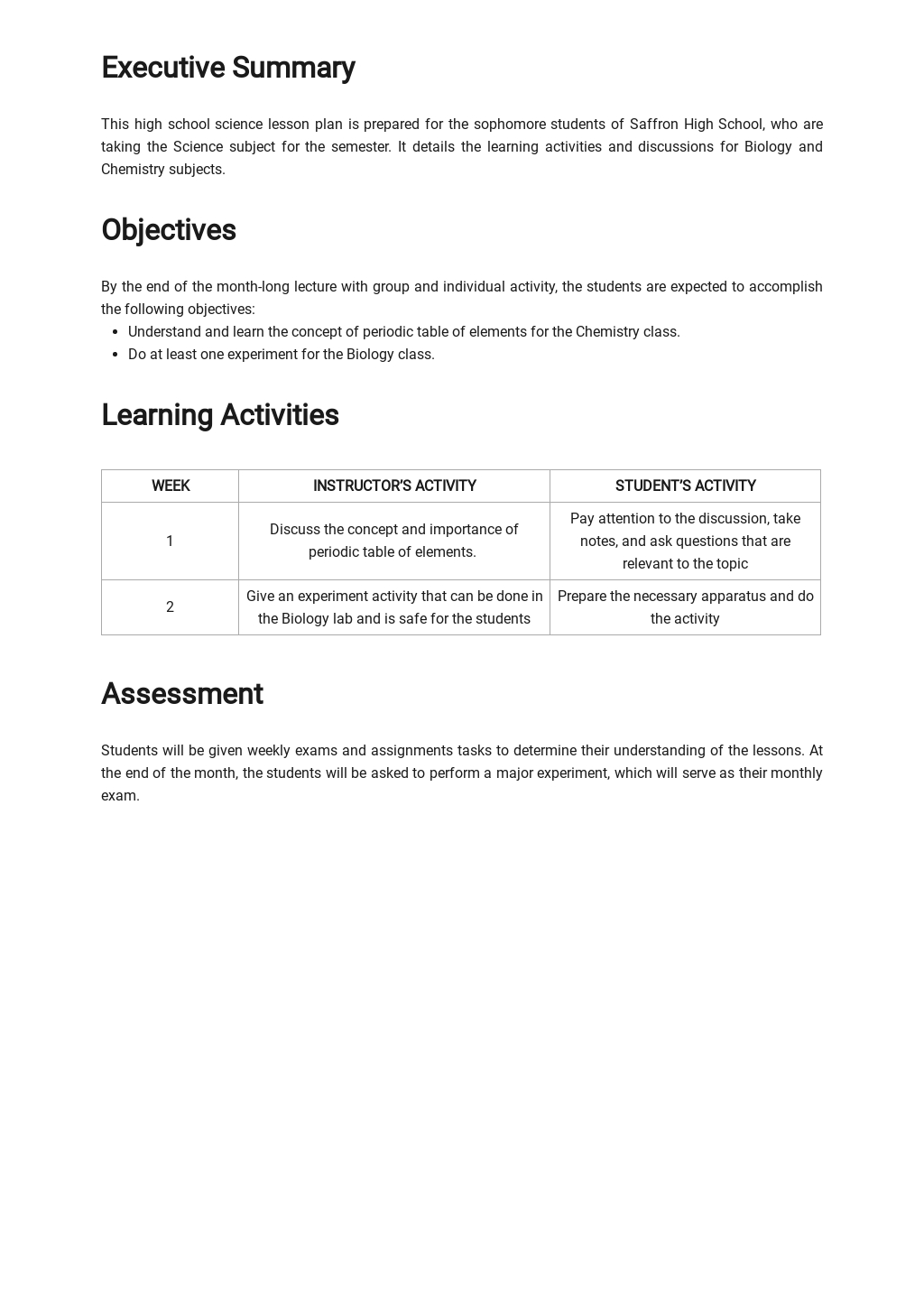 High School Science Lesson Plan Template Free PDF Google Docs Word 
