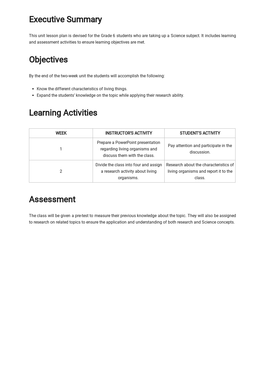 Science Unit Lesson Plan Template Google Docs Word Apple Pages PDF