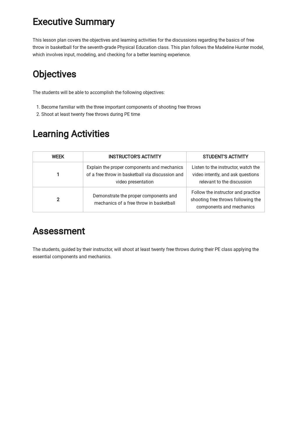Madeline Hunter Lesson Plan Template Word
