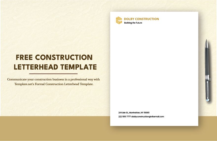Free Formal Construction Letterhead Template - Google Docs, Word ...