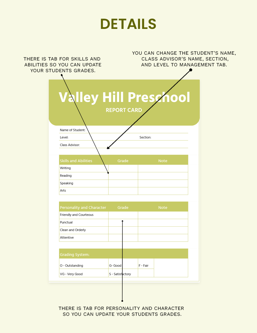 Free Blank Preschool Report Card Template - Google Docs, Google Sheets ...