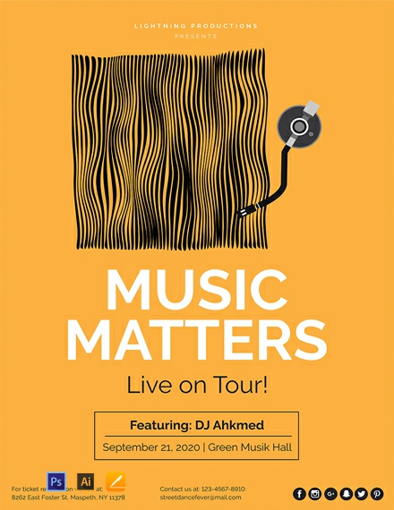 FREE Music Poster Template PSD Apple MAC Pages Illustrator 