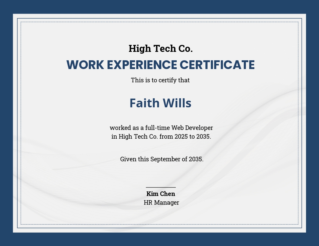 Sample Company Experience Certificate Template - Google Docs ...