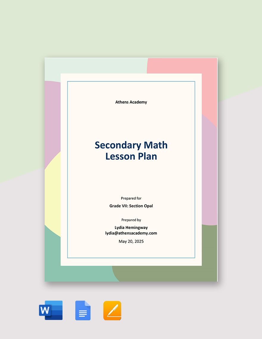 Secondary Math Lesson Plan Template Word Google Docs Apple Pages 