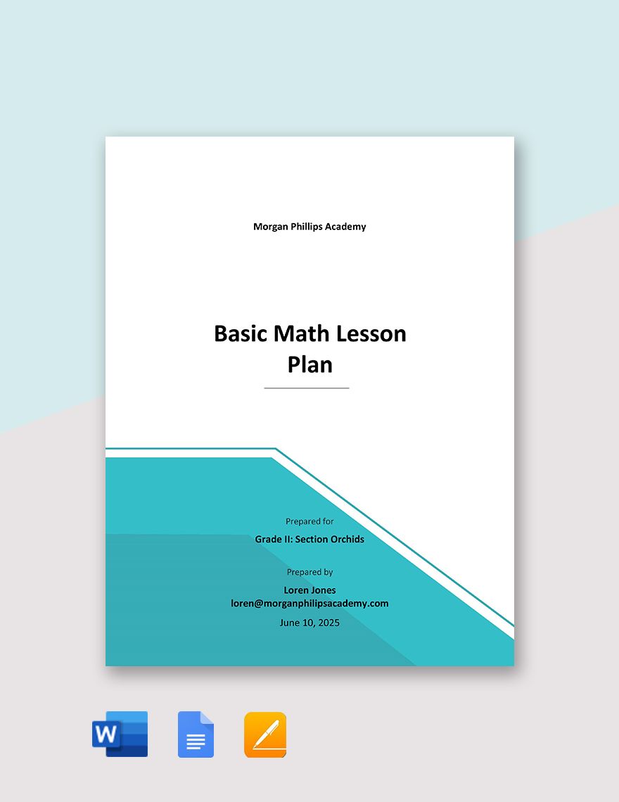 Free Basic Math Lesson Plan Template Google Docs Word Apple Pages 