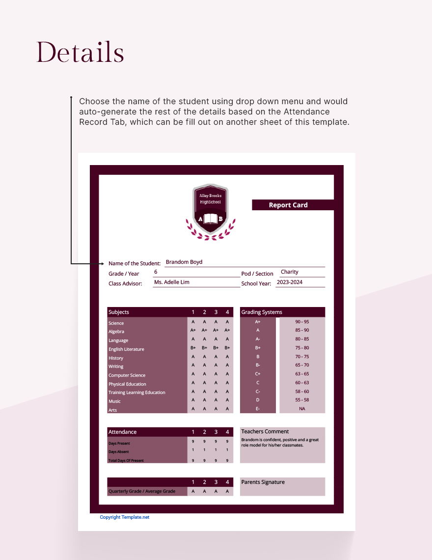 Simple High School Report Card Template - Download in Word, Google Docs ...