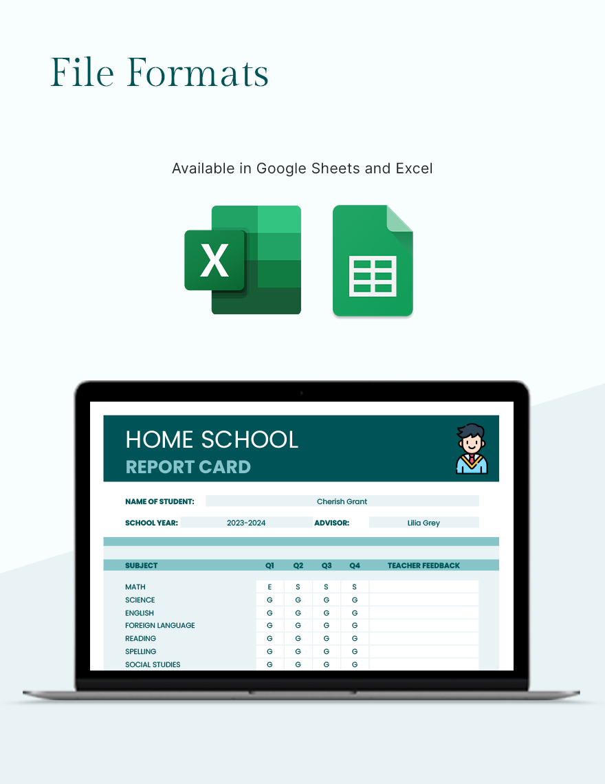 Simple Home School Report Card Template - Google Docs, Google Sheets ...