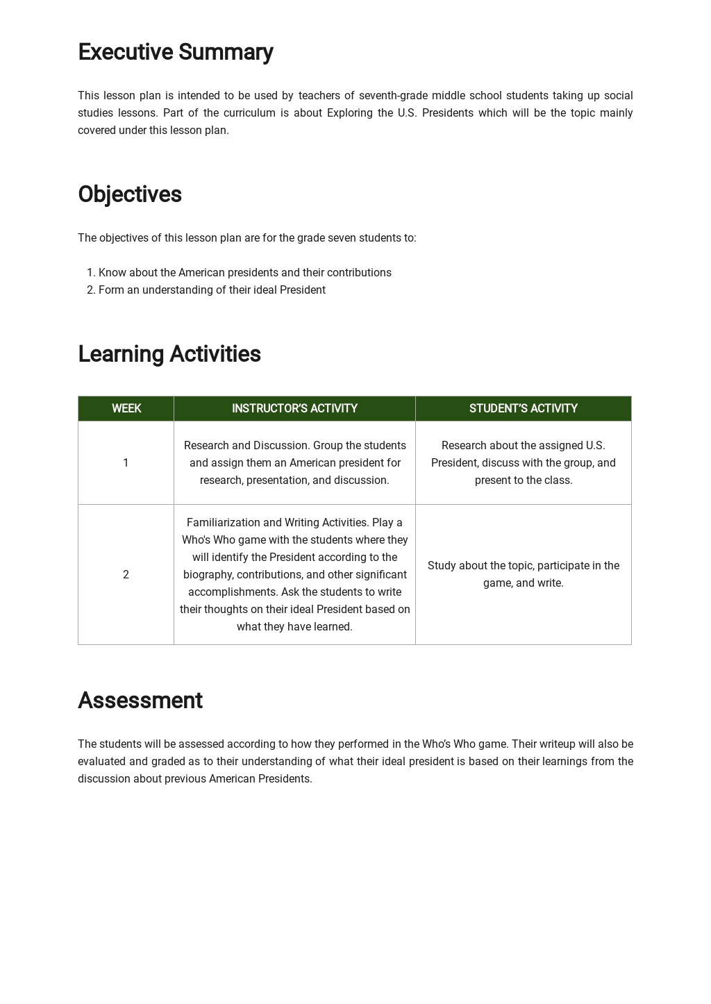 Middle School Social Studies Lesson Plan Template Google Docs Word