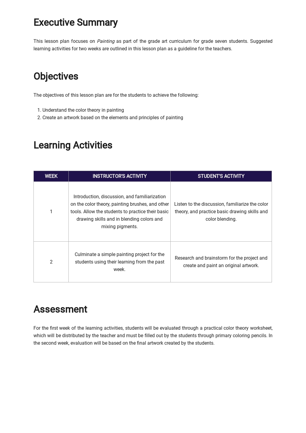 Middle School Weekly Lesson Plan Template In Google Docs Word Apple