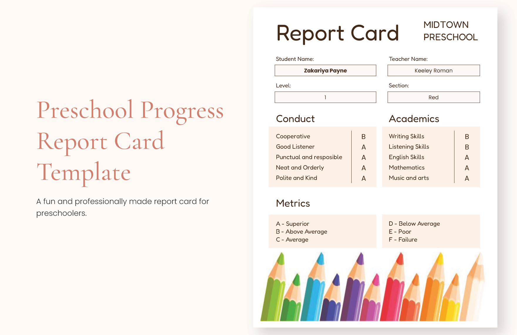 Preschool Progress Report Card Template Google Docs Google Sheets 