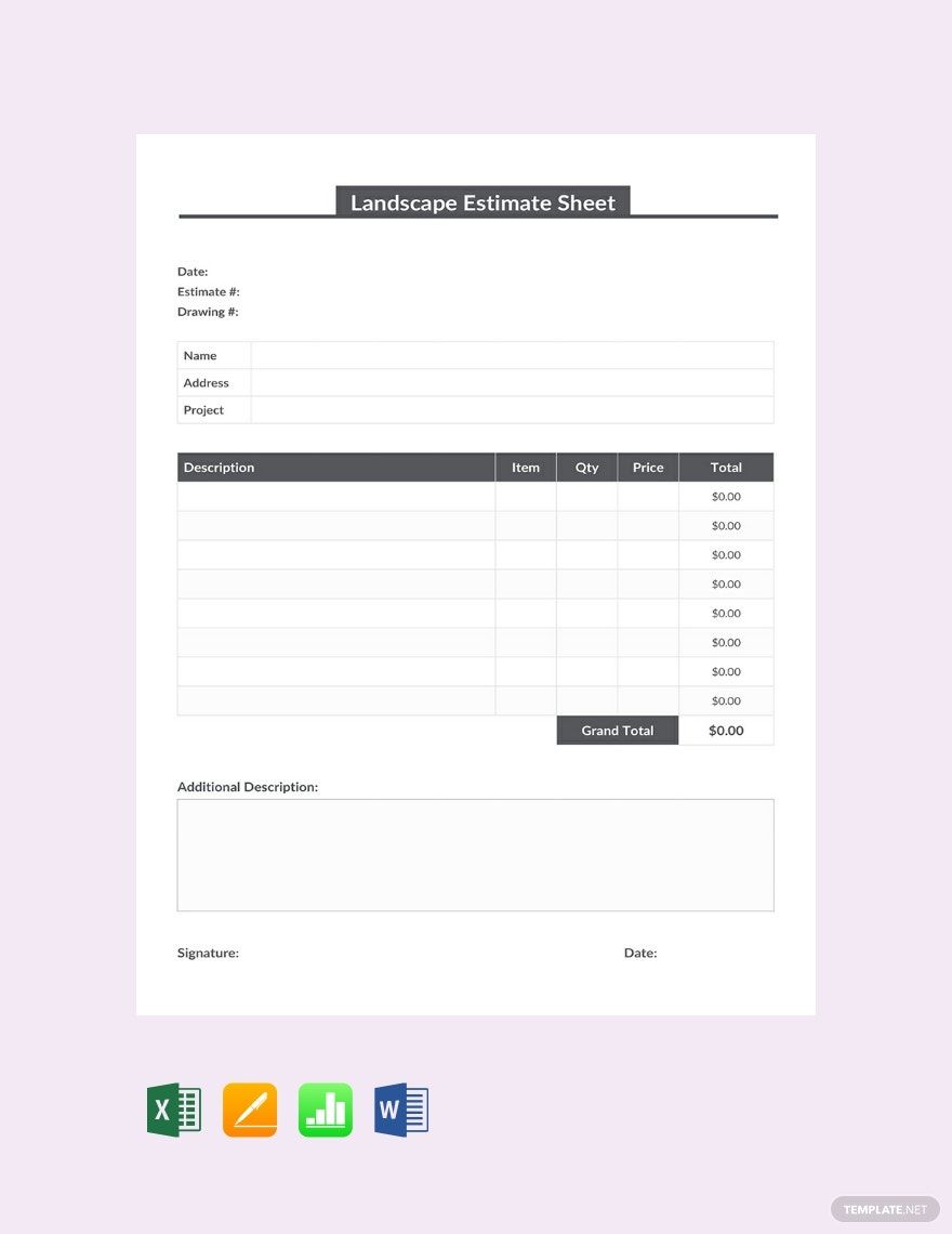 Landscape Estimate Worksheet Template - Google Docs, Google Sheets ...