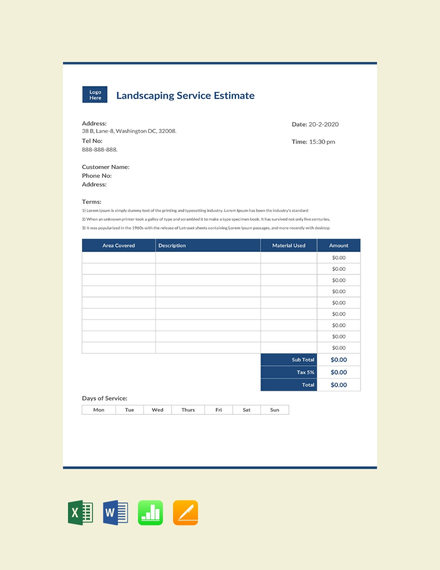 FREE Landscaping Estimate Template PDF Word DOC Excel 