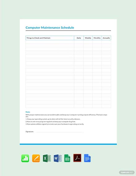 Maintenance Schedule Template In Google Docs Google Sheets Excel Word Apple Numbers Apple 