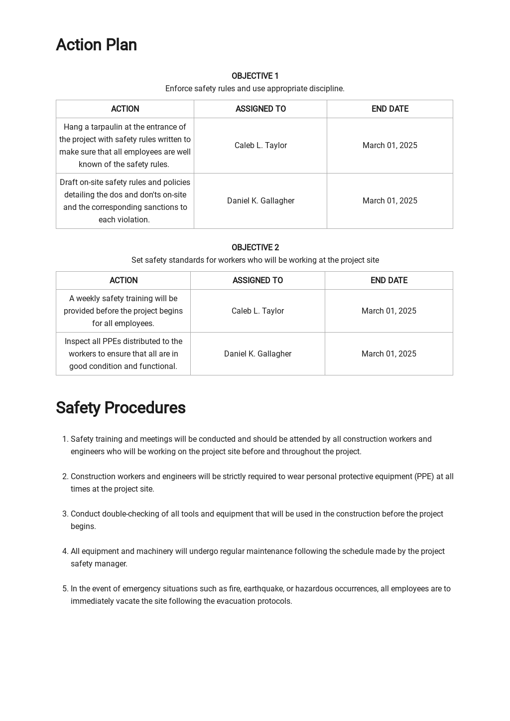 Construction Site Specific Safety Plan Template Free PDF Google 