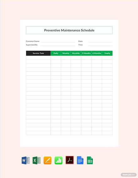 Machine Maintenance Schedule Template - PDF | Word | Excel | Apple ...