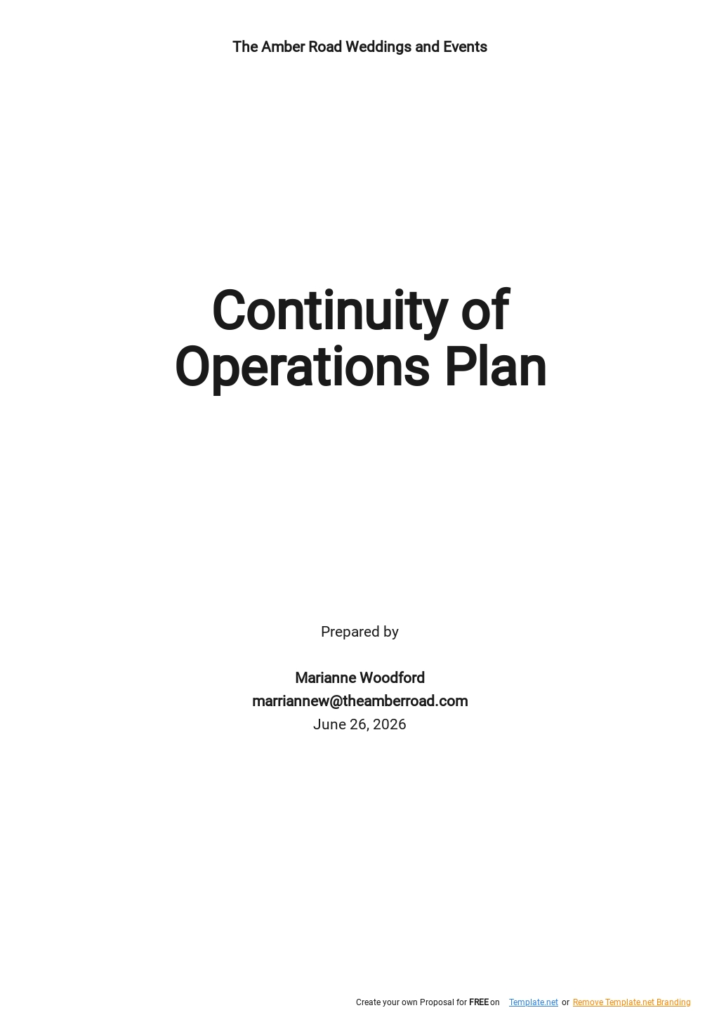 Simple Continuity Of Operations Plan Template