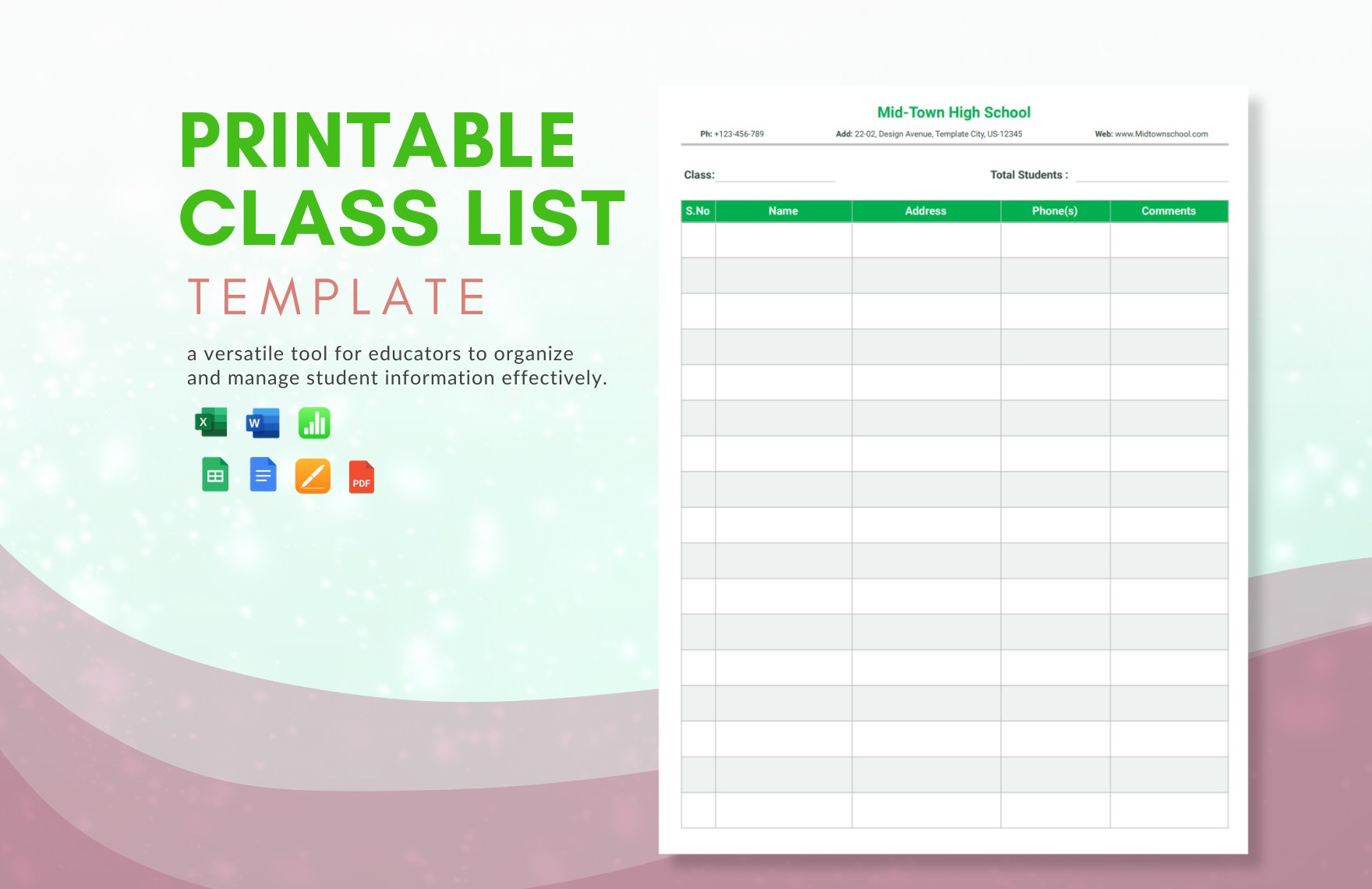Printable Class List Template in Google Docs, Excel, Word, Apple Pages, PDF, Apple Numbers ...