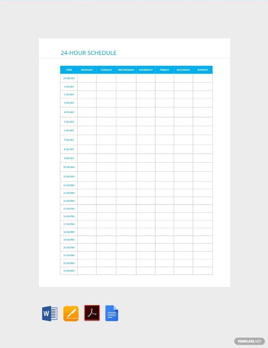 24 Hour Schedule Templates Documents Design Free Download 