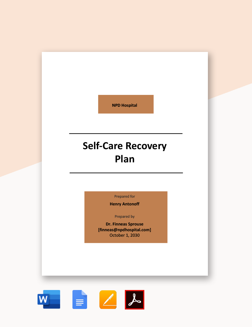 Self-Care Recovery Plan Template - Google Docs, Word, Apple Pages, PDF ...