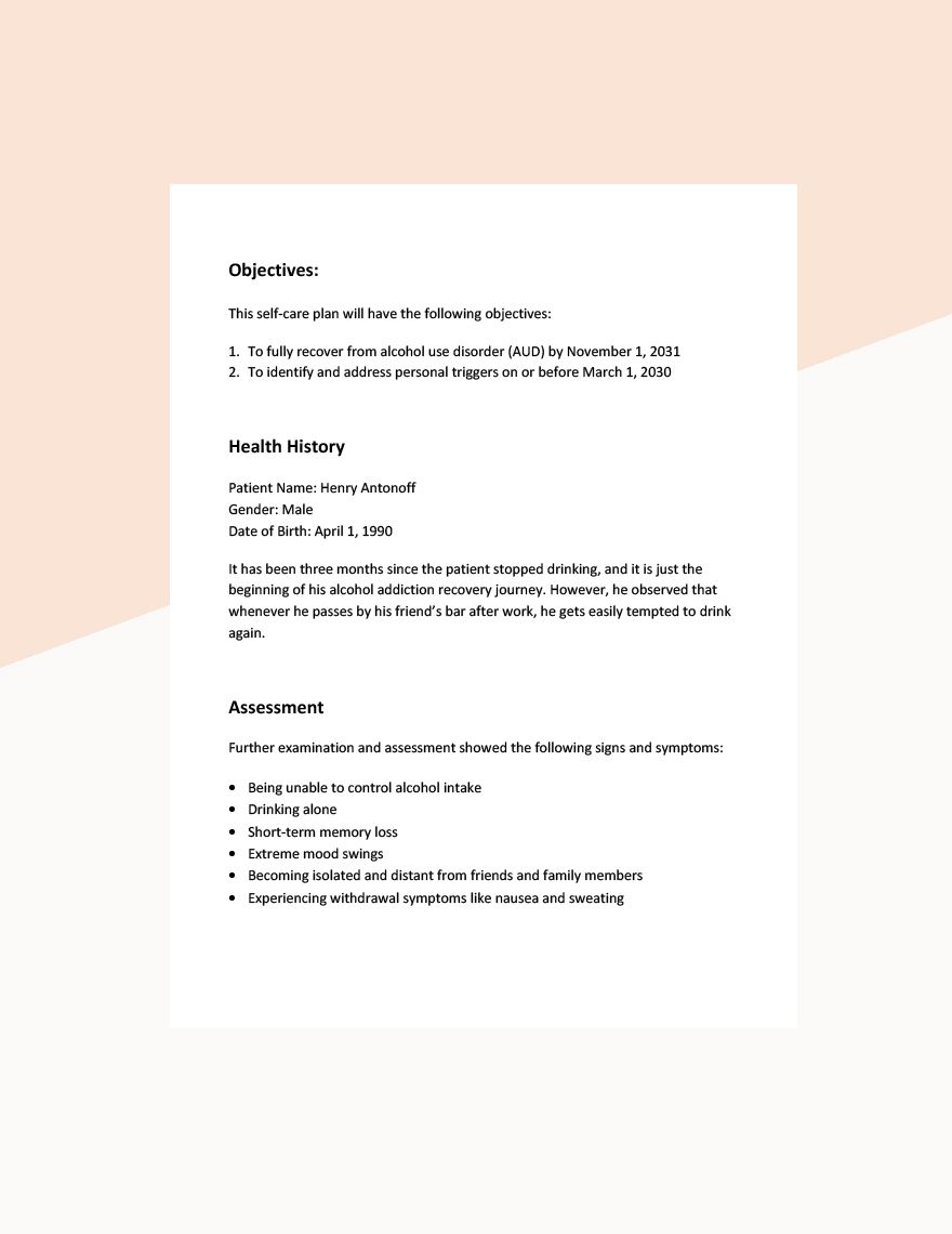 Self-Care Recovery Plan Template - Google Docs, Word, Apple Pages, PDF ...