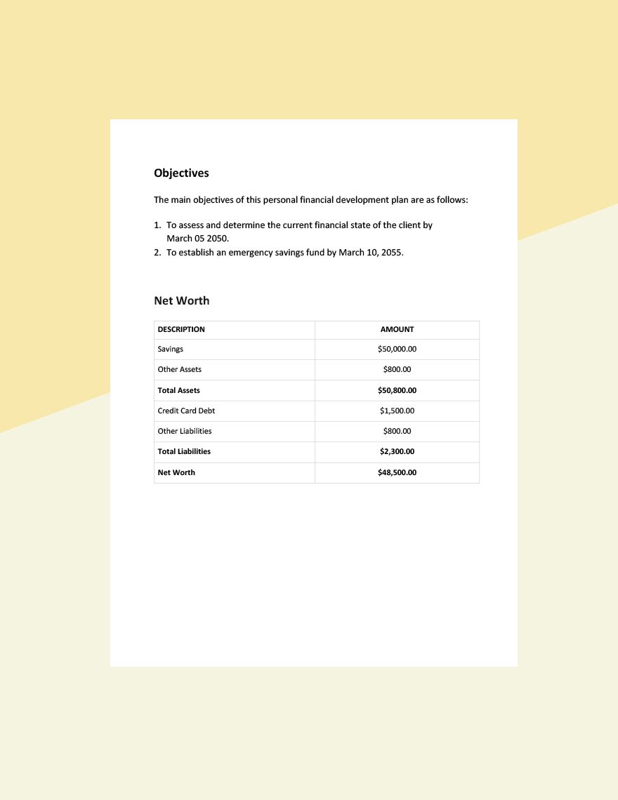 Personal Financial Development Plan Template - Google Docs, Word, Apple ...