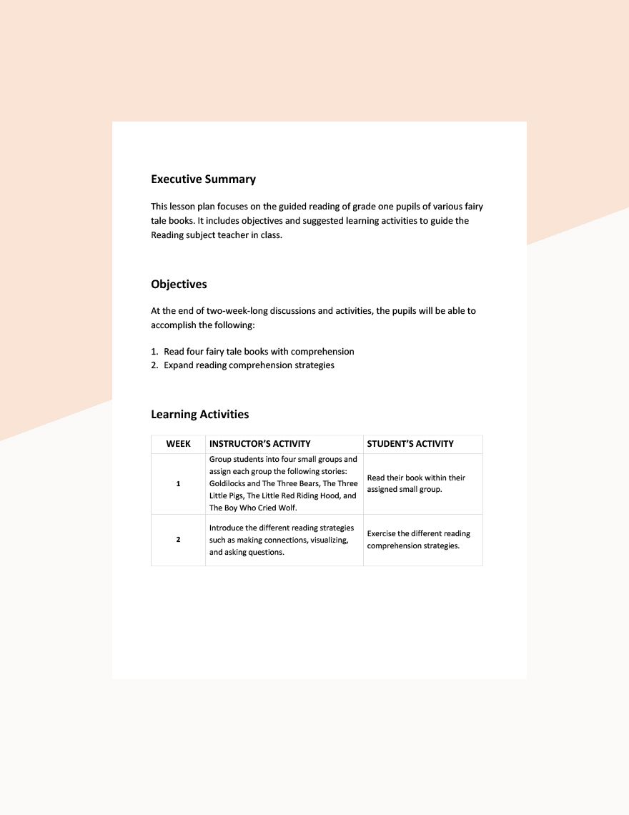 Short Guided Reading Lesson Plan Template - Google Docs, Word, Apple ...