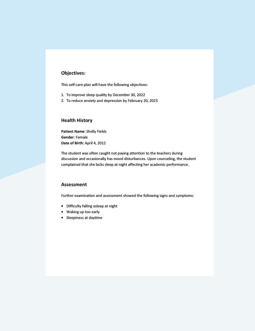 Self Care Plan Template For Students - Google Docs, Word, Apple Pages ...
