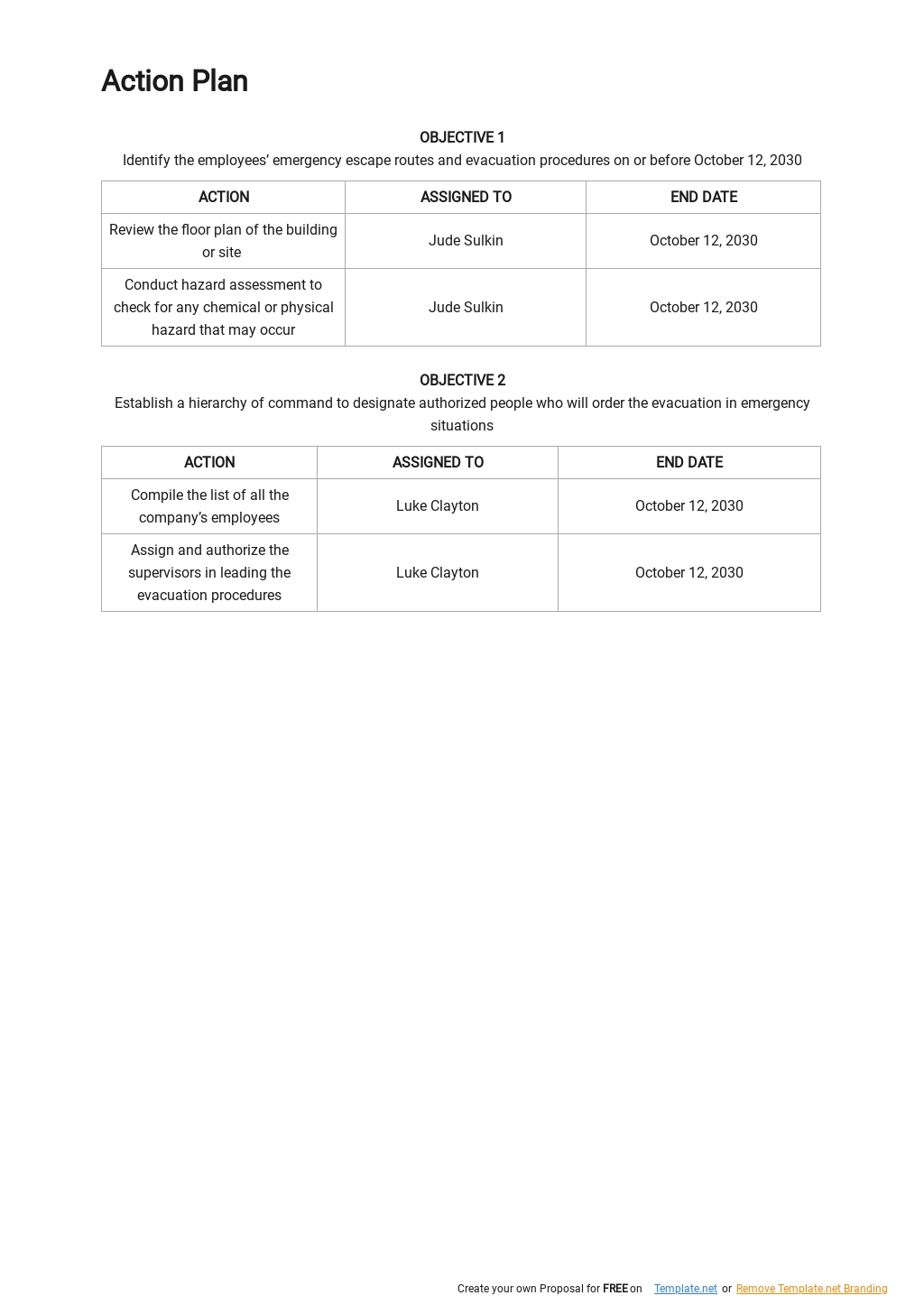 Employee Emergency Action Plan Template - PDF