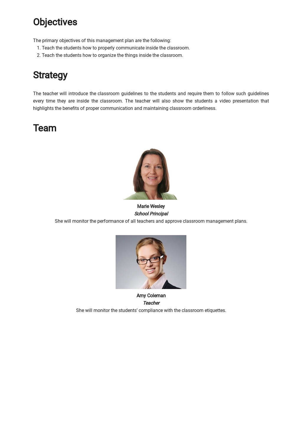 Kindergarten Classroom Management Plan Template - Google Docs, Word ...