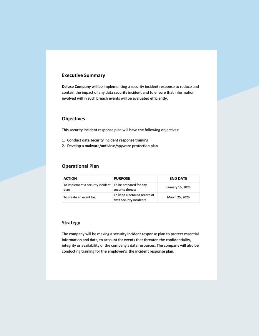 Security Incident Response Plan Template - Google Docs, Word, Apple ...