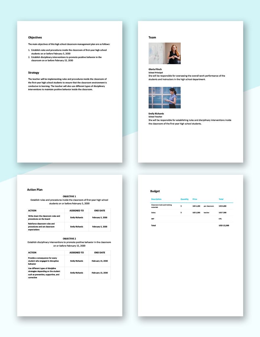 High School Classroom Management Plan Template - Google Docs, Word ...