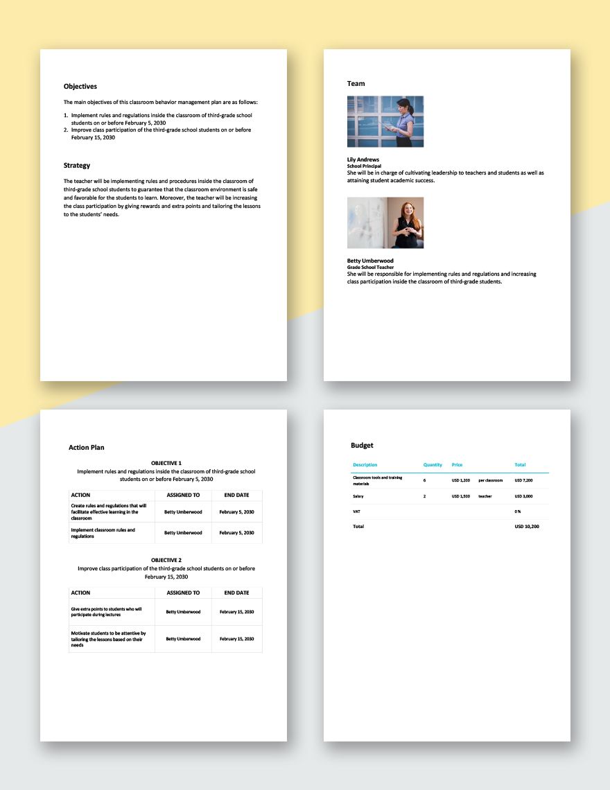 Elementary Classroom Management Plan Template - Google Docs, Word ...