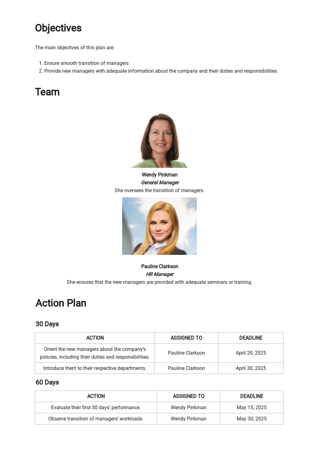 Free Sample 30 60 90 Day Plan For New Managers Template - Google Docs ...