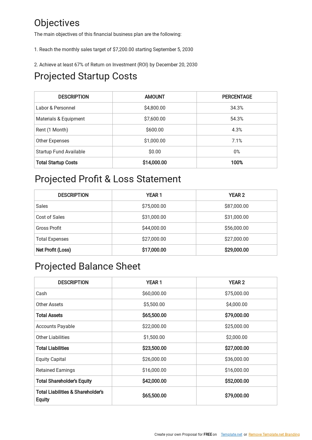Financial Business Plan Template - Google Docs, Word, Apple Pages ...