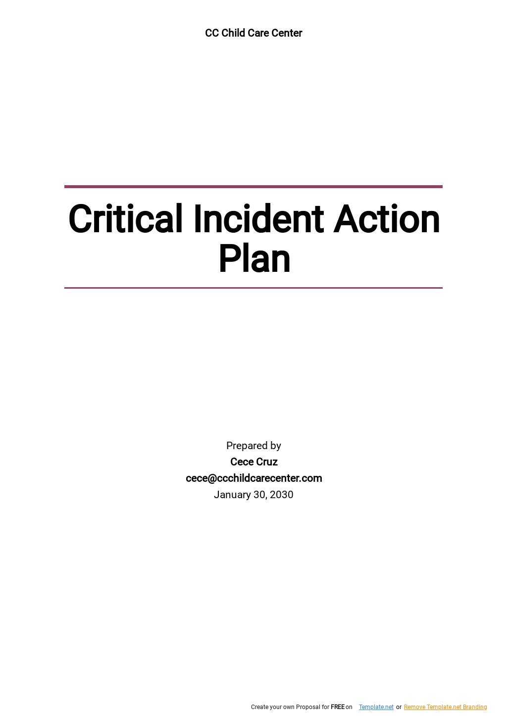 Critical Incident Action Plan Template Google Docs Word Apple Pages 