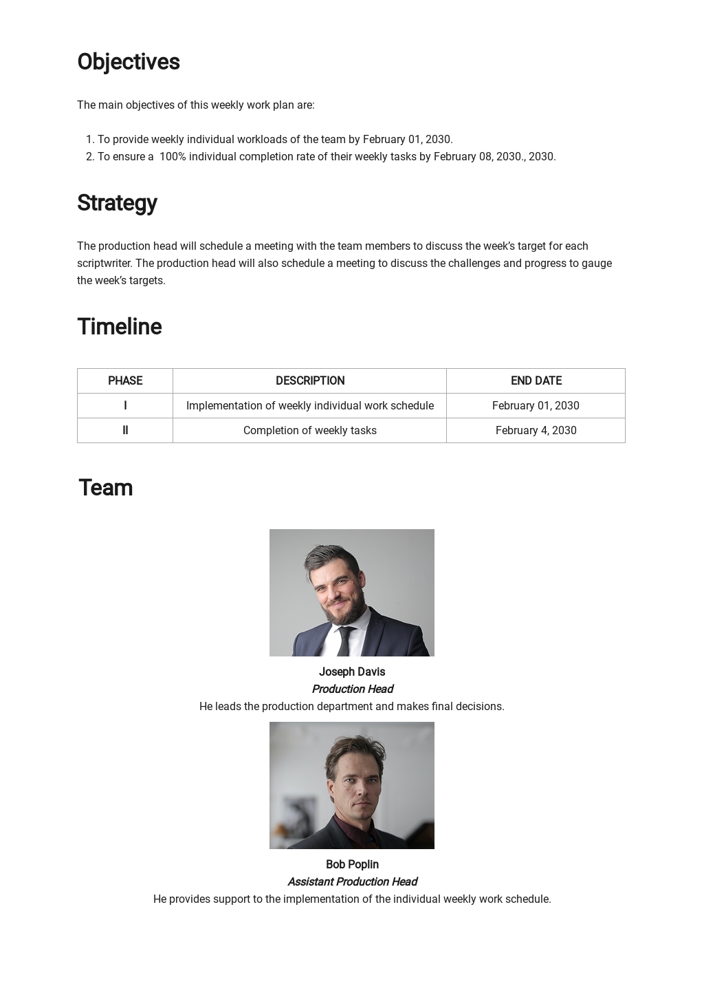 Individual Weekly Work Plan Template [Free PDF] | Template.net