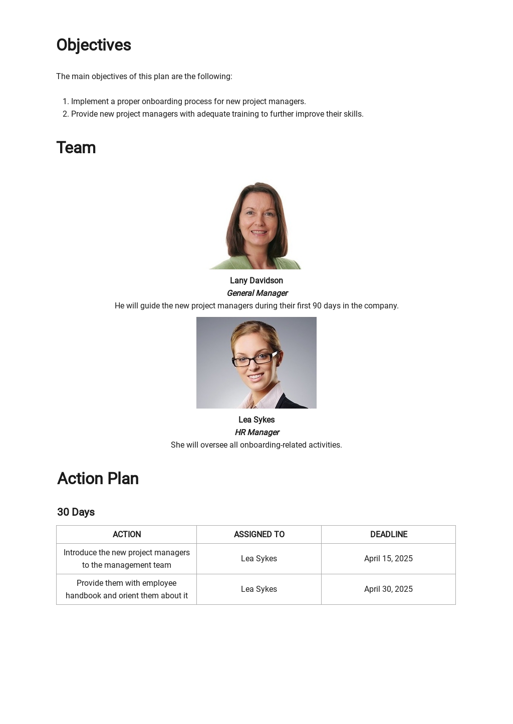 30 60 90 Day Plan for New Project Managers Template - Google Docs, Word ...